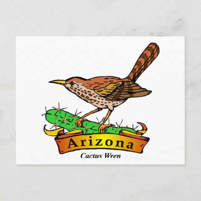 Arizona St. Flower Cactus Wren Postcard | Zazzle