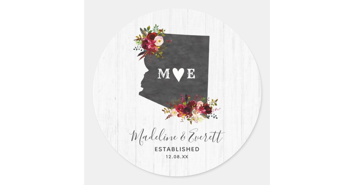 Arizona State Destination Rustic Monogram Wedding Classic Round Sticker ...