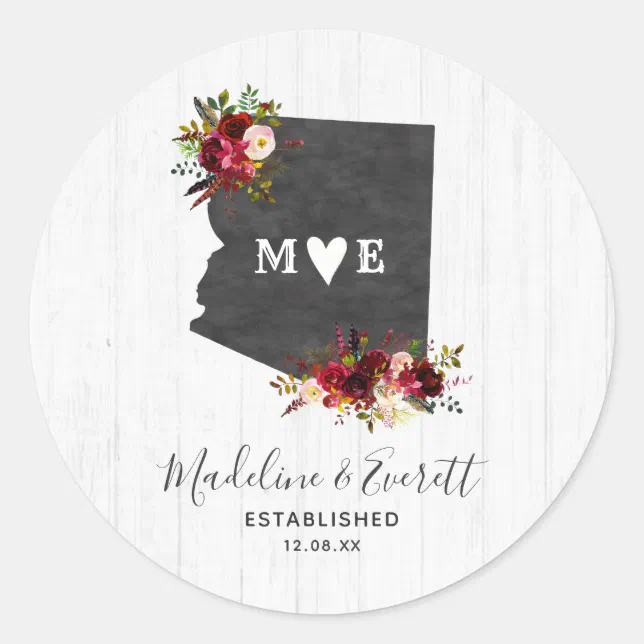 Arizona State Destination Rustic Monogram Wedding Classic Round Sticker ...
