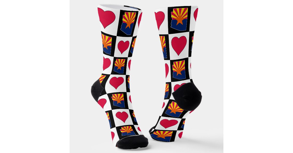 Arizona State Flag Map Heart Pattern Fun Arizonan Socks | Zazzle