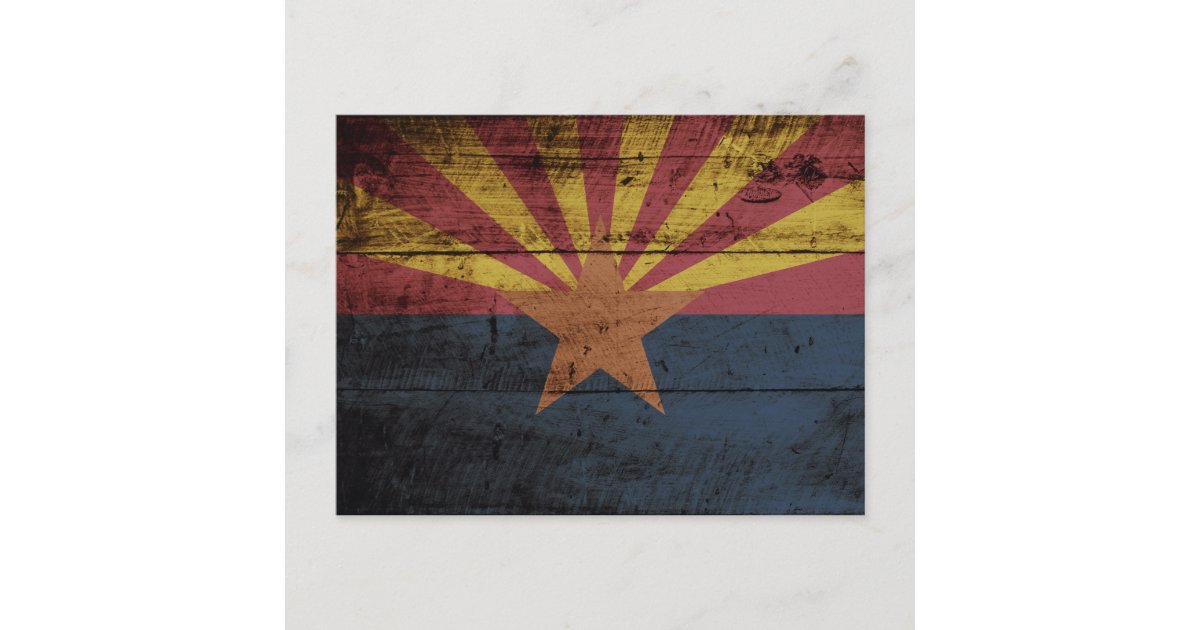 Arizona State Flag on Old Wood Grain Postcard | Zazzle