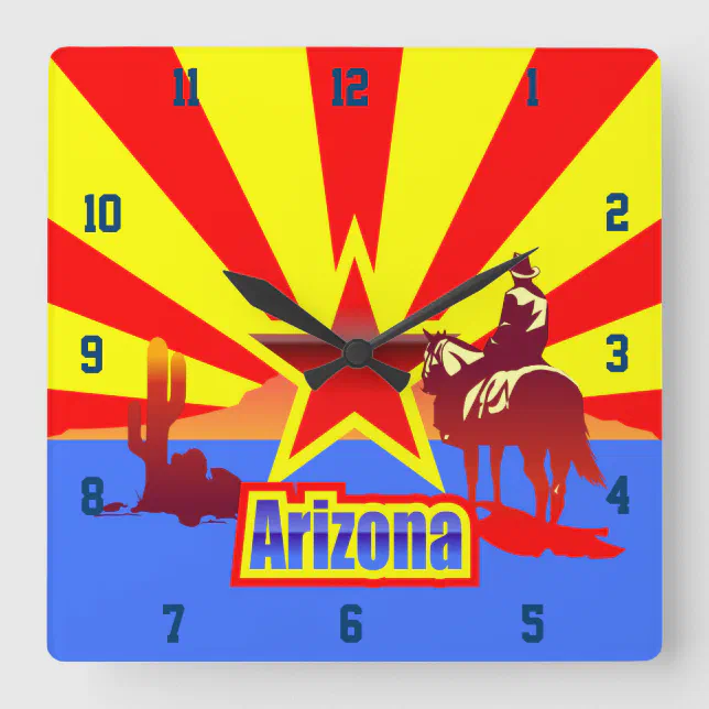Arizona State Flag Vintage Illustration Square Wall Clock | Zazzle