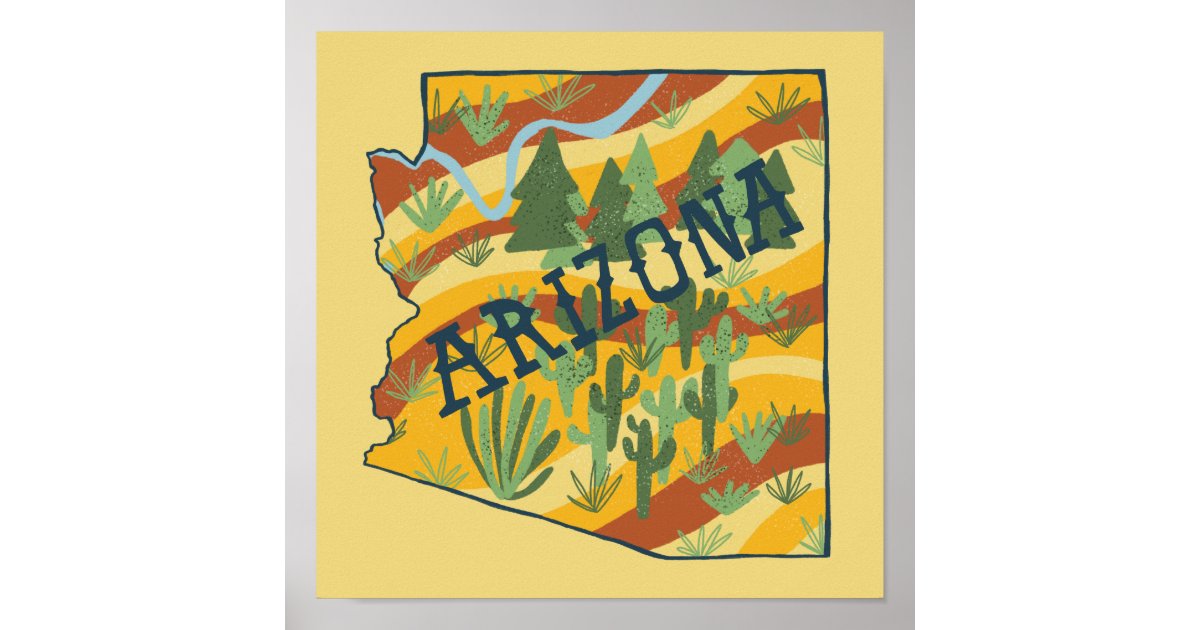 Arizona State Illustrated Map Poster | Zazzle