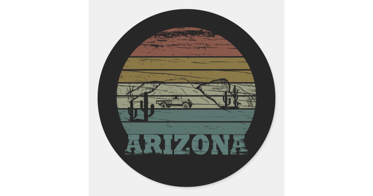 arizona state vintage sunset landscape az classic round sticker | Zazzle