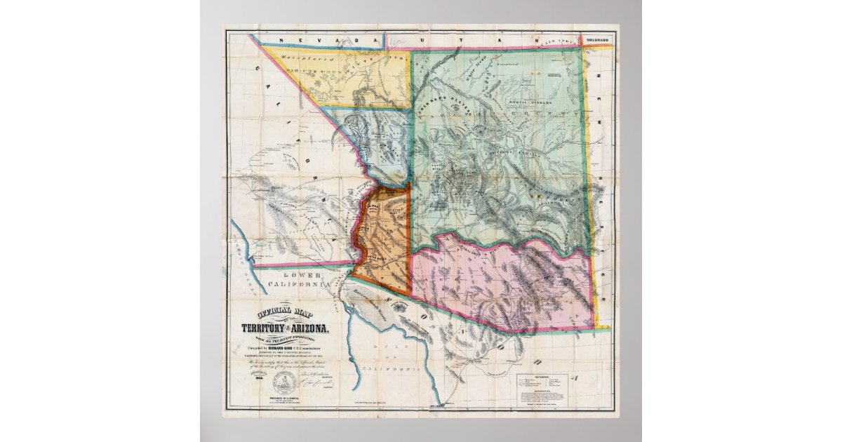ARIZONA TERRITORY MAP 1865 POSTER | Zazzle