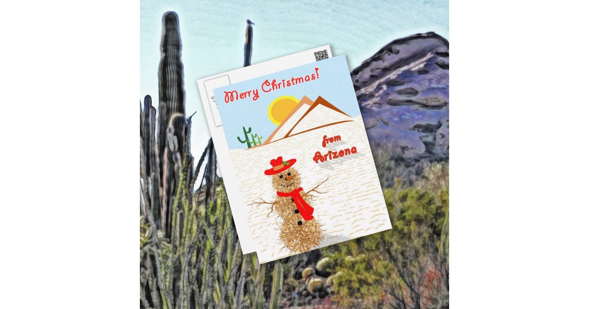 Arizona Tumbleweed Snowman Holiday Postcard | Zazzle