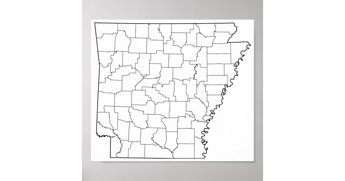 Arkansas Counties Blank Outline Map Poster | Zazzle