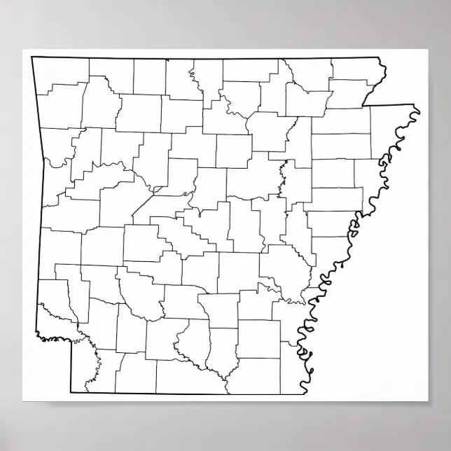 Arkansas Counties Blank Outline Map Poster | Zazzle
