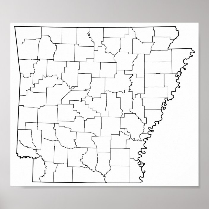 Arkansas Counties Blank Outline Map Poster | Zazzle.com