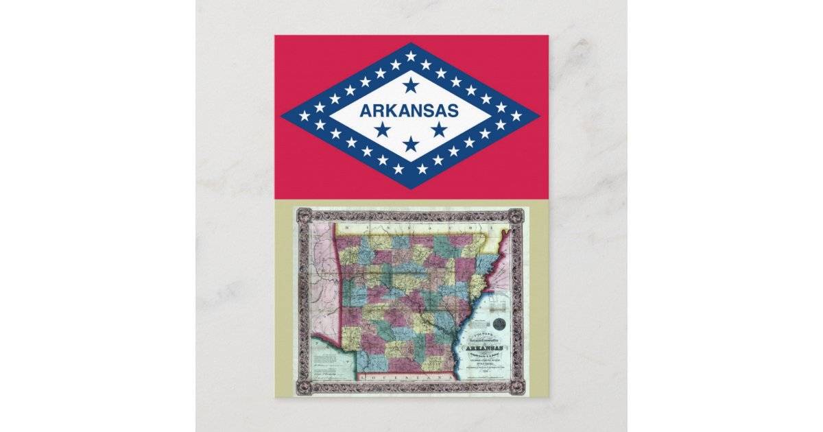 Arkansas Map and State Flag Postcard | Zazzle