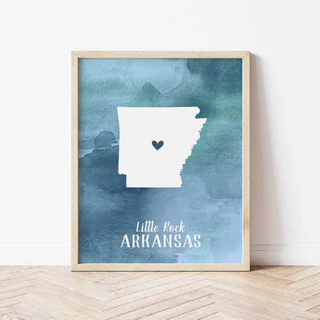 Arkansas Map Blue Watercolor Personalized Art Poster | Zazzle