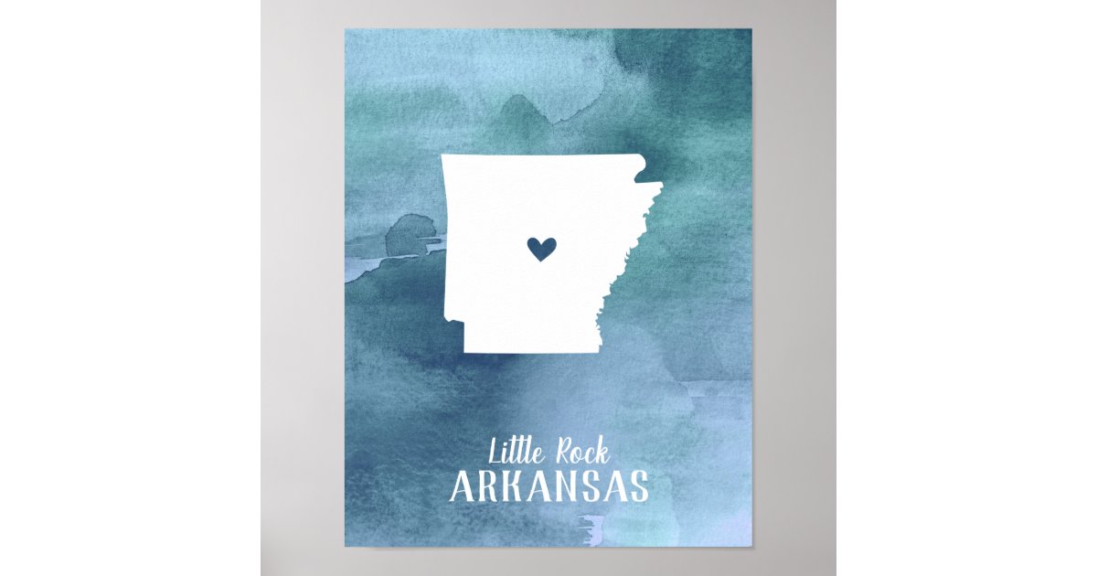 Arkansas Map Blue Watercolor Personalized Art Poster | Zazzle