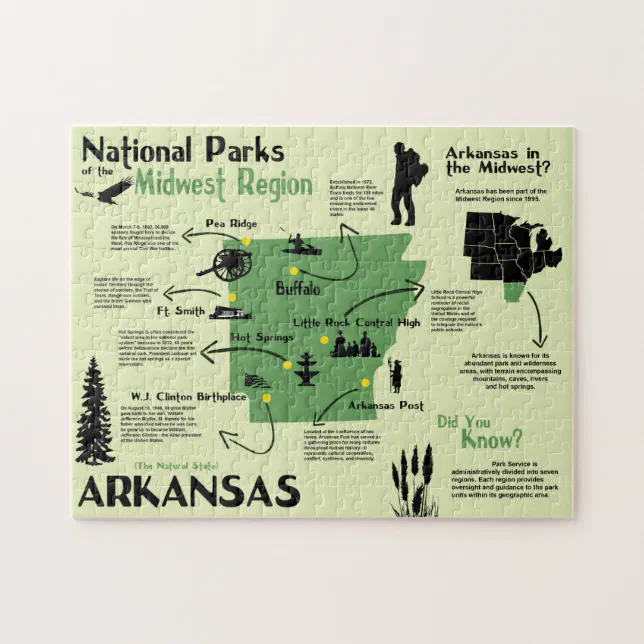 Arkansas National Parks Infographic Map Jigsaw Puzzle | Zazzle