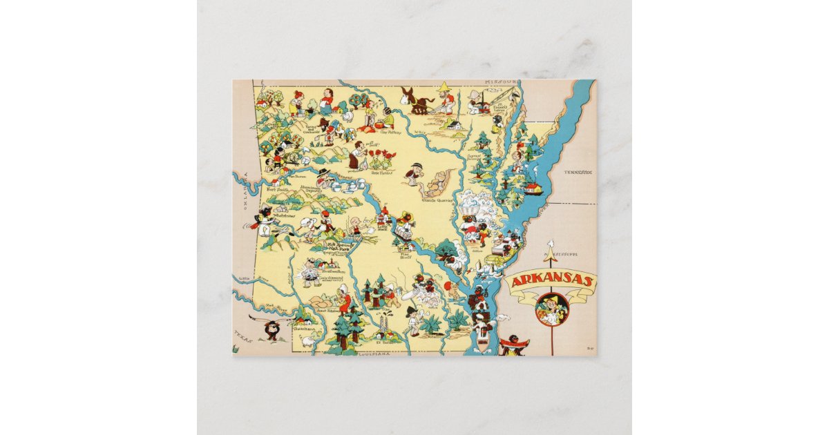 Arkansas Vintage Cartoon Map Postcard | Zazzle