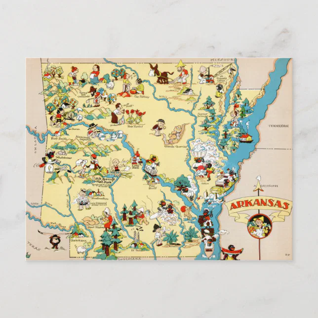 Arkansas Vintage Cartoon Map Postcard | Zazzle
