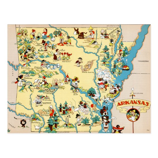 Arkansas Vintage Cartoon Map Postcard | Zazzle.com