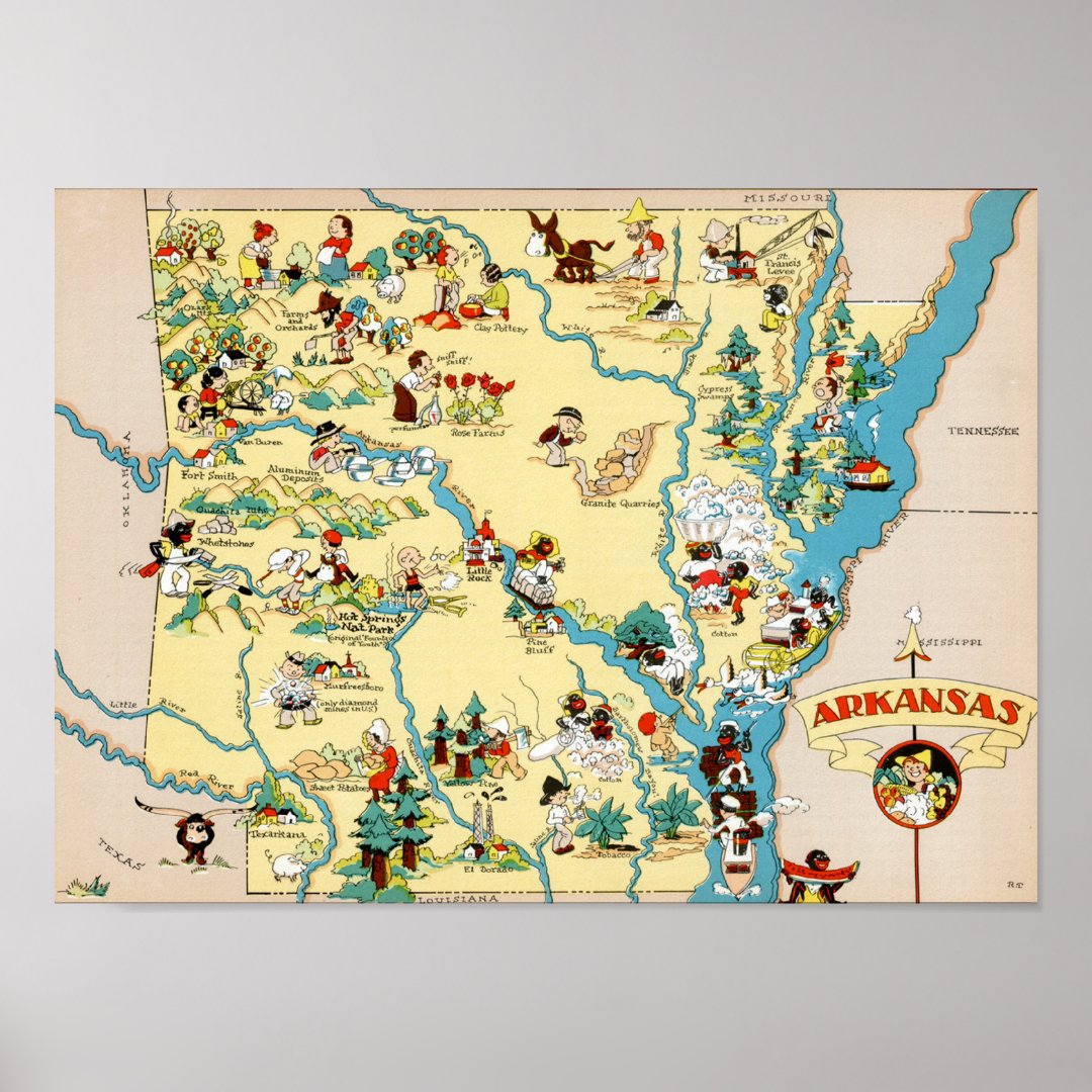 Arkansas Vintage Map Poster | Zazzle