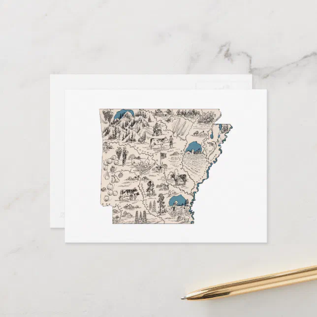 Arkansas Vintage Picture Map Antique State Chart Postcard | Zazzle