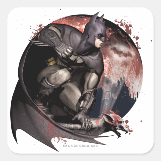 Arkham City Batman Moon Square Sticker | Zazzle