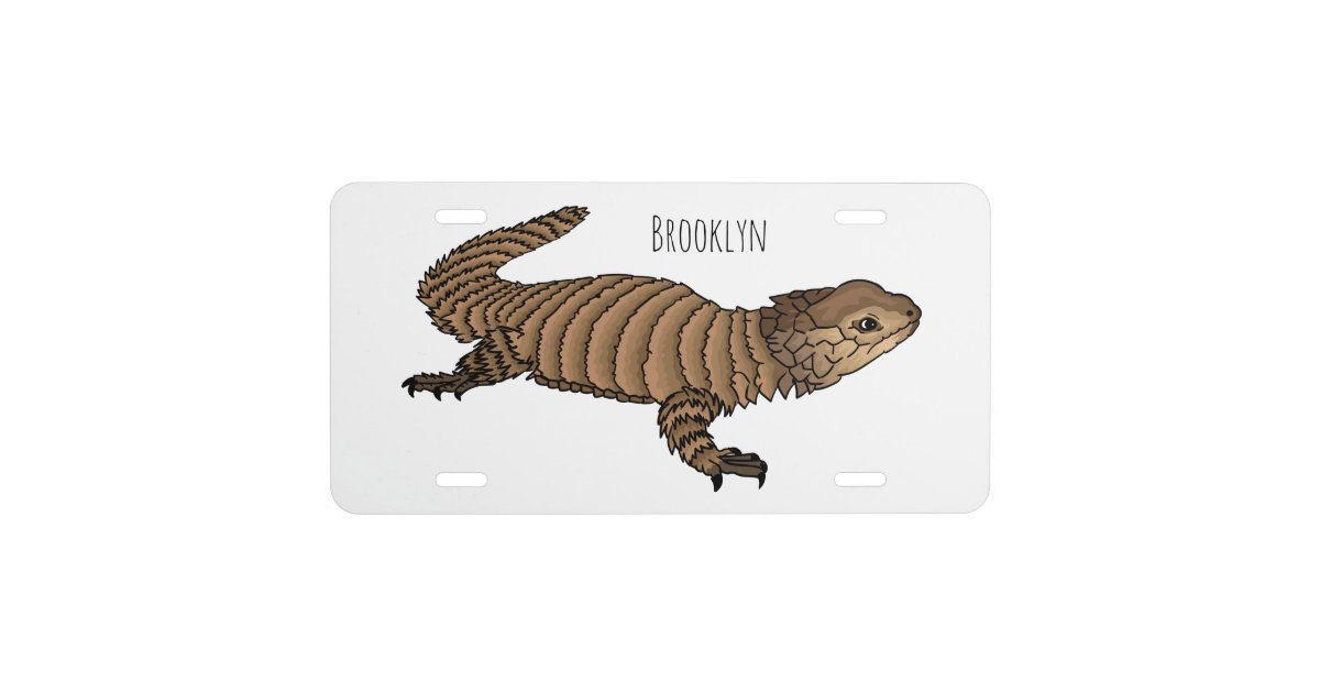 Armadillo girdled lizard cartoon illustration license plate | Zazzle