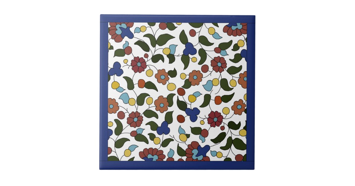 Armenian Floral Pattern - Blue & White Tile | Zazzle