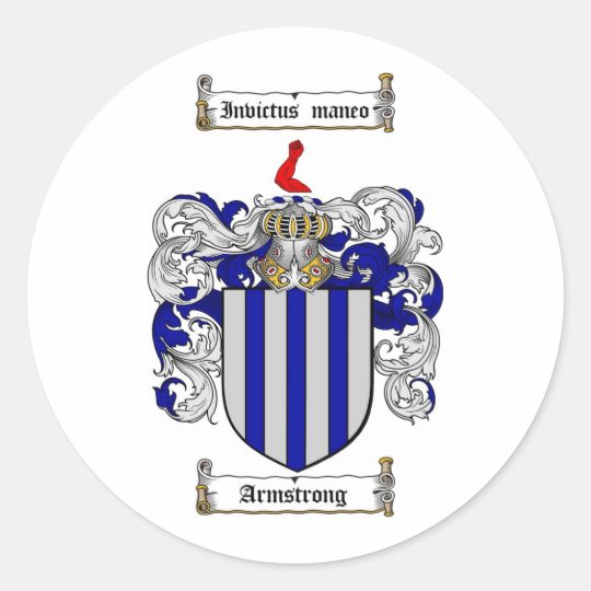 ARMSTRONG FAMILY CREST - ARMSTRONG COAT OF ARMS CLASSIC ROUND STICKER ...