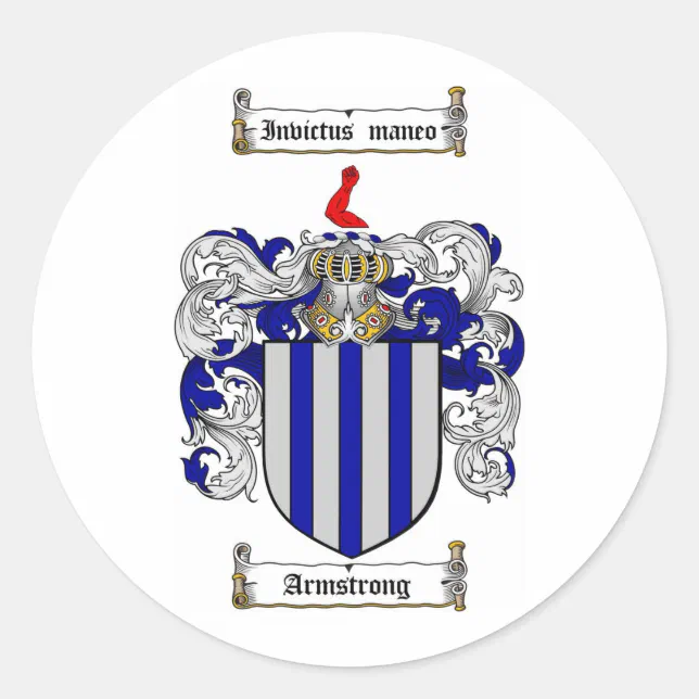 ARMSTRONG FAMILY CREST - ARMSTRONG COAT OF ARMS CLASSIC ROUND STICKER ...
