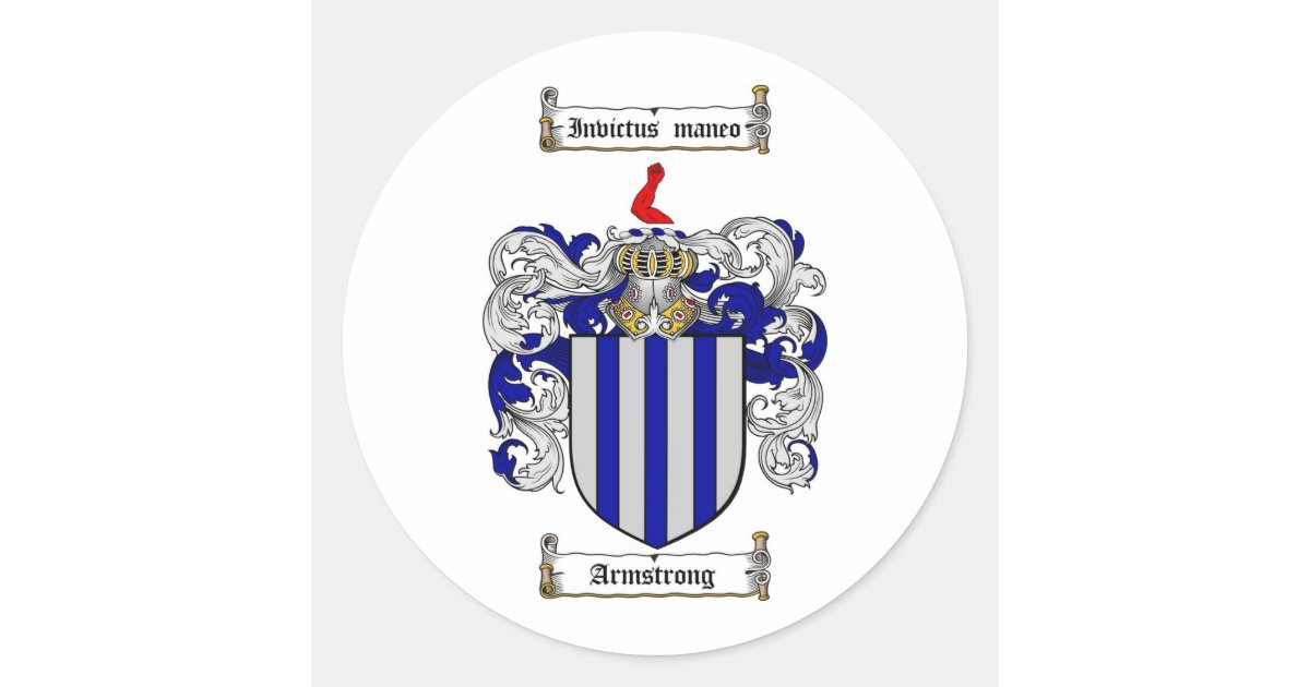 ARMSTRONG FAMILY CREST - ARMSTRONG COAT OF ARMS CLASSIC ROUND STICKER ...