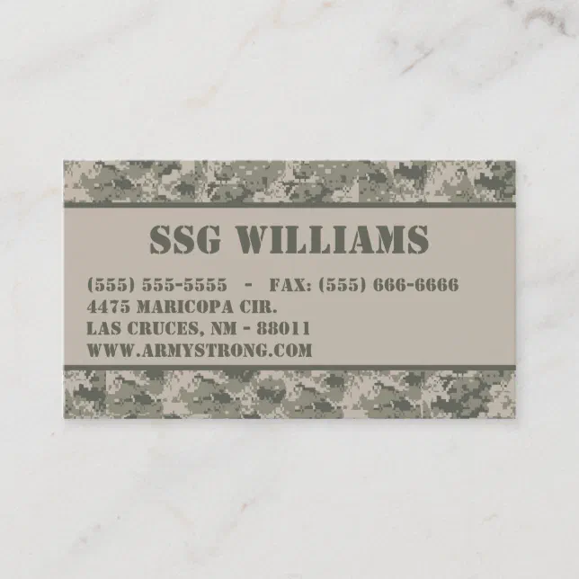 ARMY ACU Camoflauge Digital Camo Business Card | Zazzle