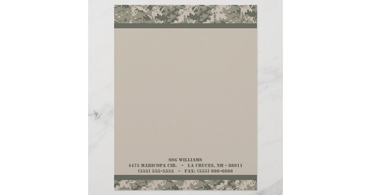 ARMY ACU Camoflauge Digital Letterhead Stationery | Zazzle
