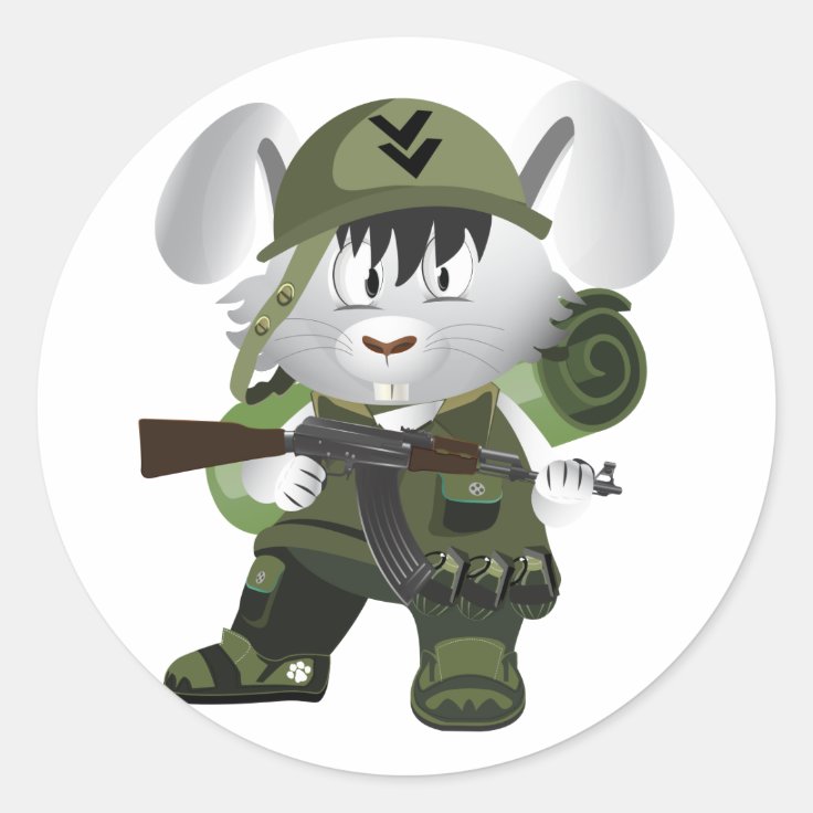 Army Bunny Classic Round Sticker | Zazzle