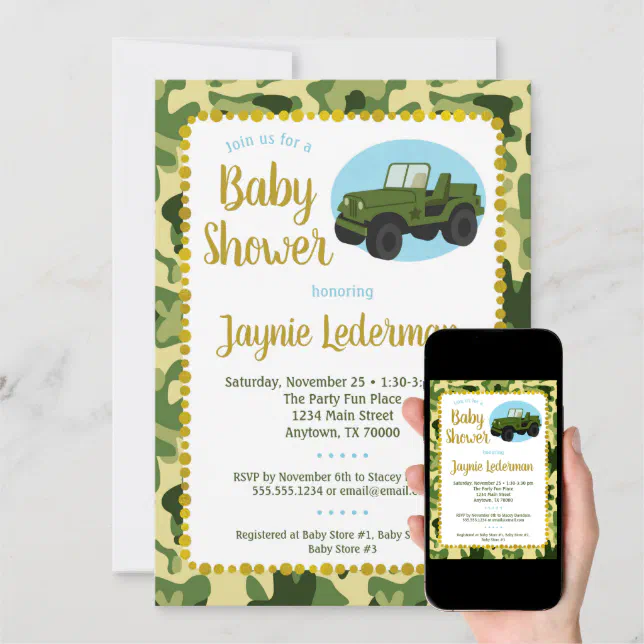 Army Camo Baby Shower Invitation | Zazzle