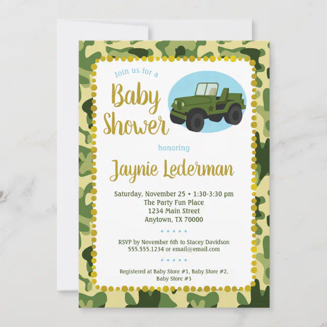 Army Camo Baby Shower Invitation | Zazzle