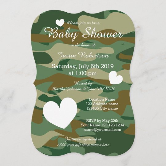 Army camo baby shower invitations with cute hearts | Zazzle.com
