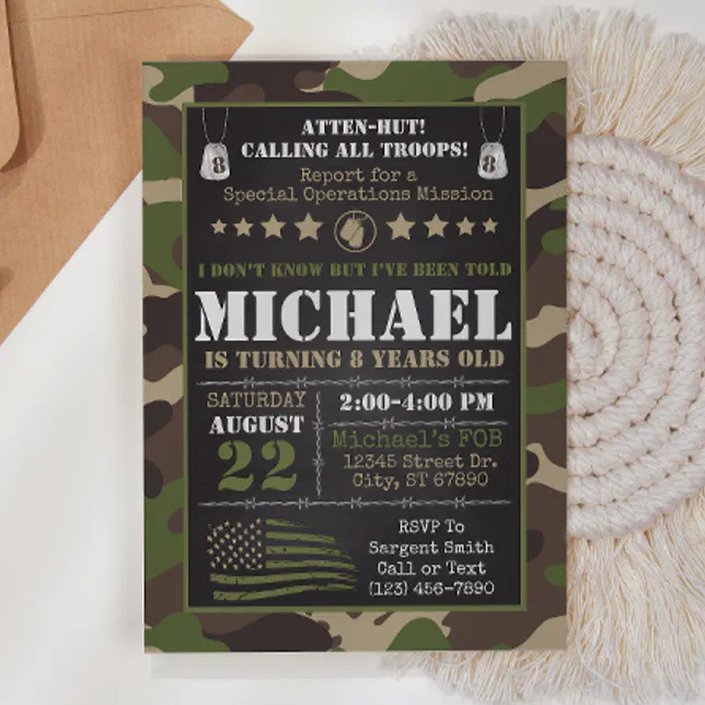Army Camo Birthday Invitation | Zazzle