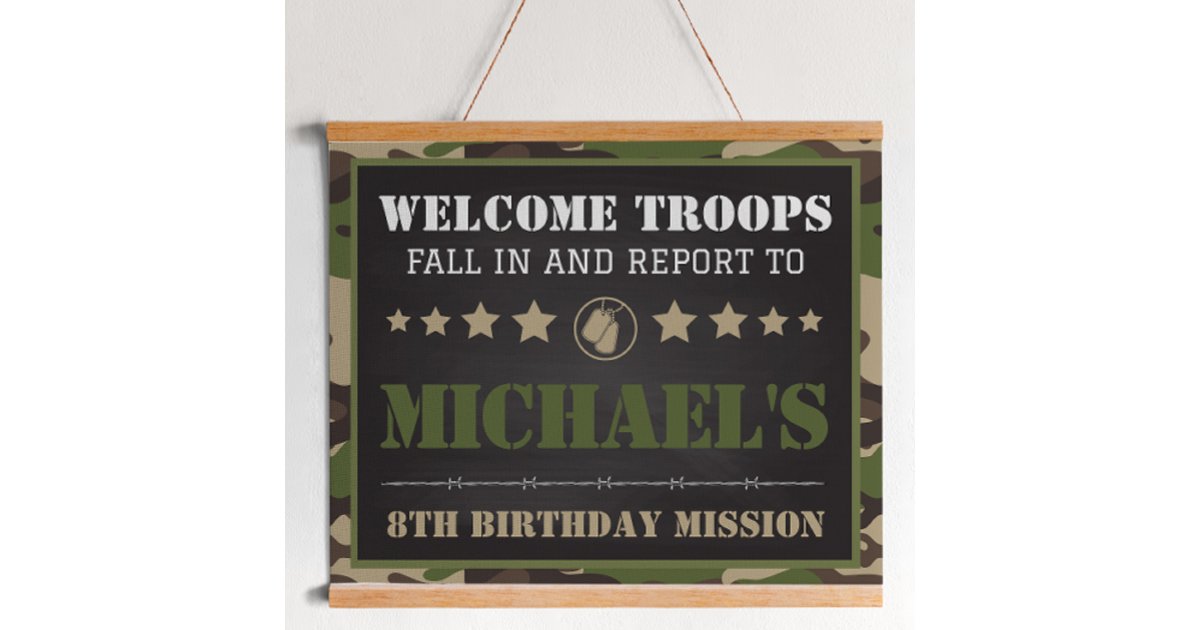 Army Camo Birthday Party Welcome Sign | Zazzle