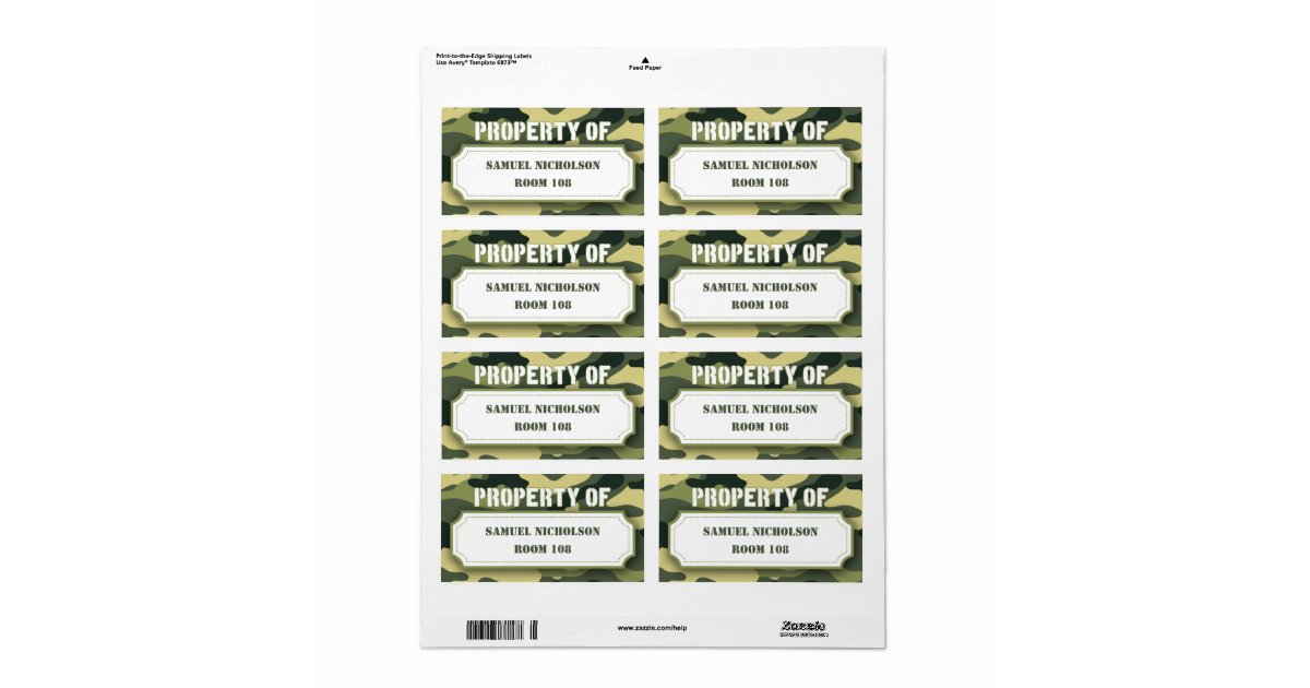 Army Camo Property ID school supply book Label | Zazzle.com