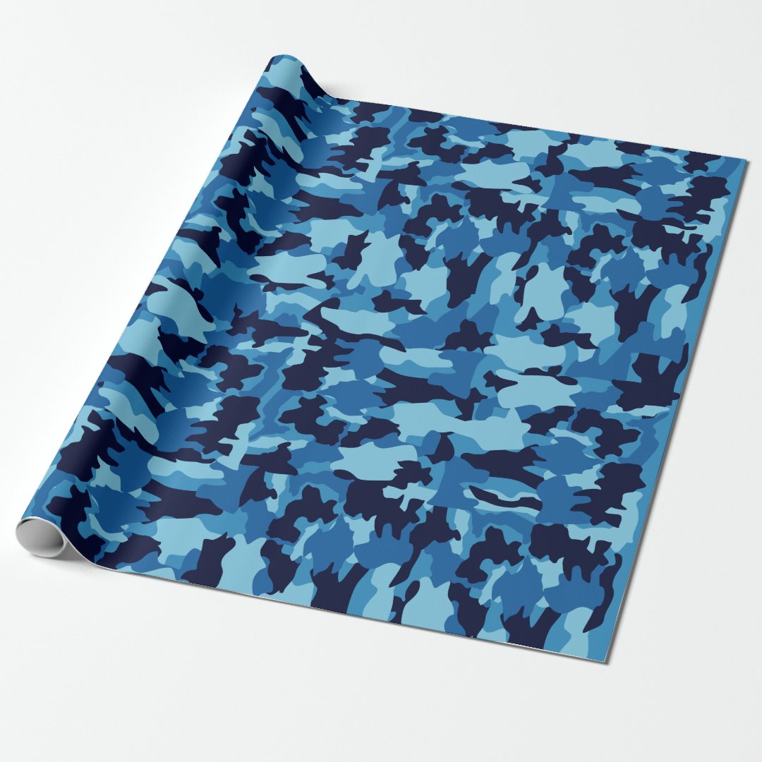 Army camouflage Blue pattern Wrapping Paper | Zazzle