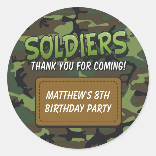 Army Camouflage Comic Theme Kids Birthday Stickers | Zazzle