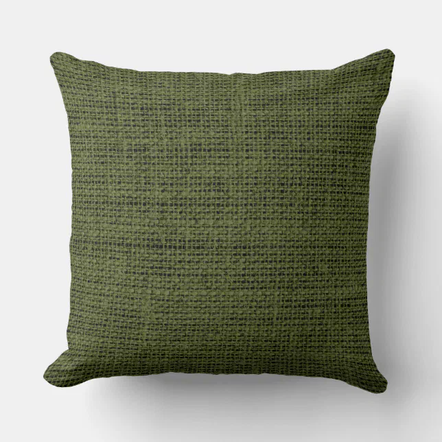Army green burlap linen background throw pillow | Zazzle
