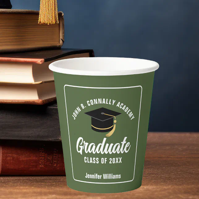Army Green Graduate Custom 2025 Graduation Party Paper Cups | Zazzle