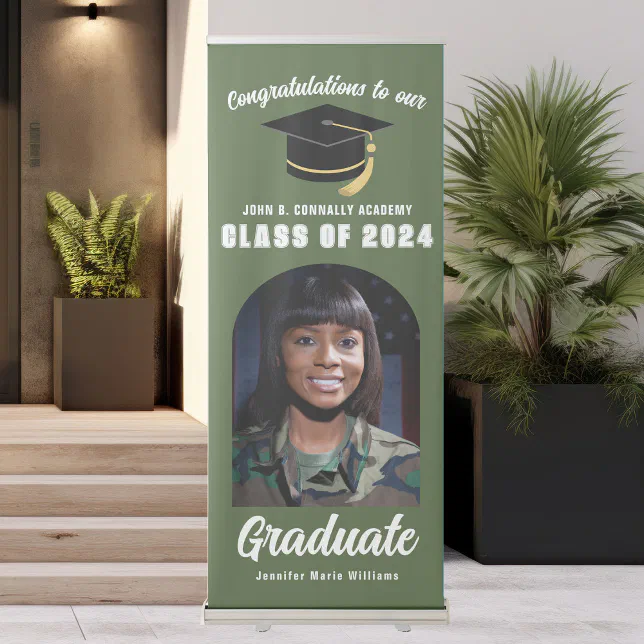 Army Green Graduate Photo Arch Graduation Party Retractable Banner | Zazzle