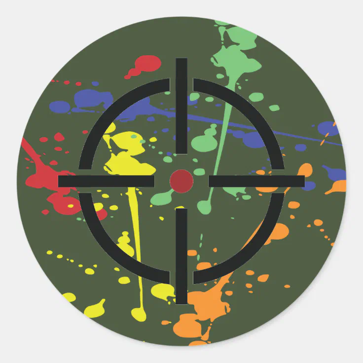 Army Green Paintball Party Splatter Target Classic Round Sticker | Zazzle