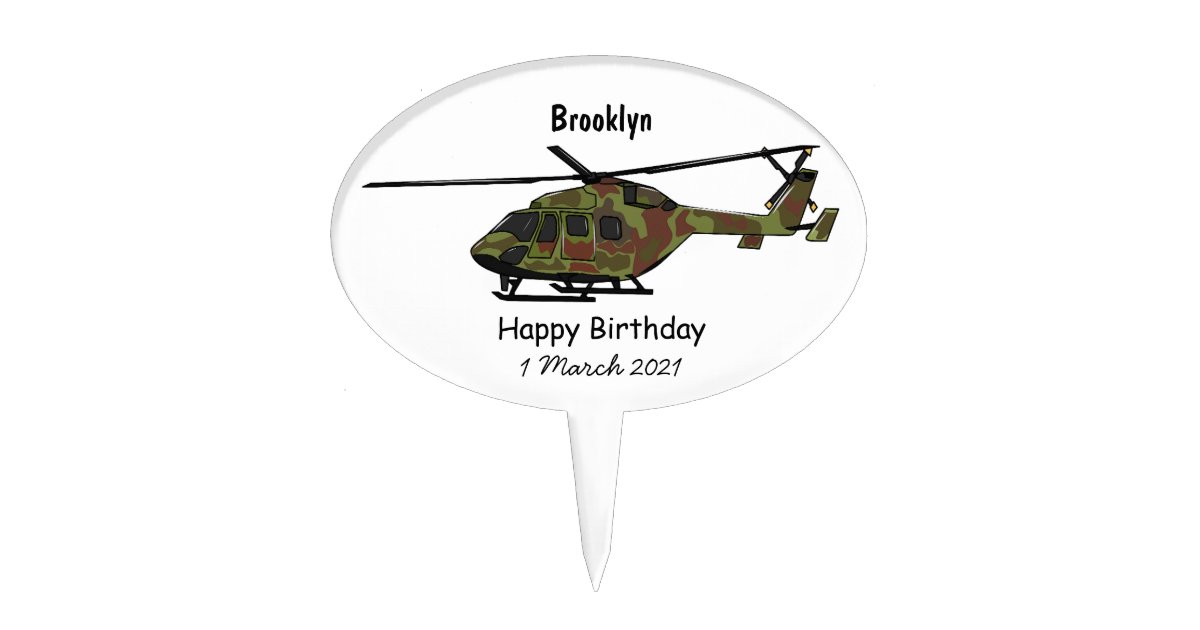 Army helicopter cartoon illustration cake topper | Zazzle