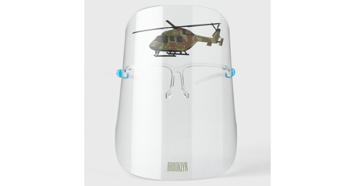 Army helicopter cartoon illustration face shield | Zazzle