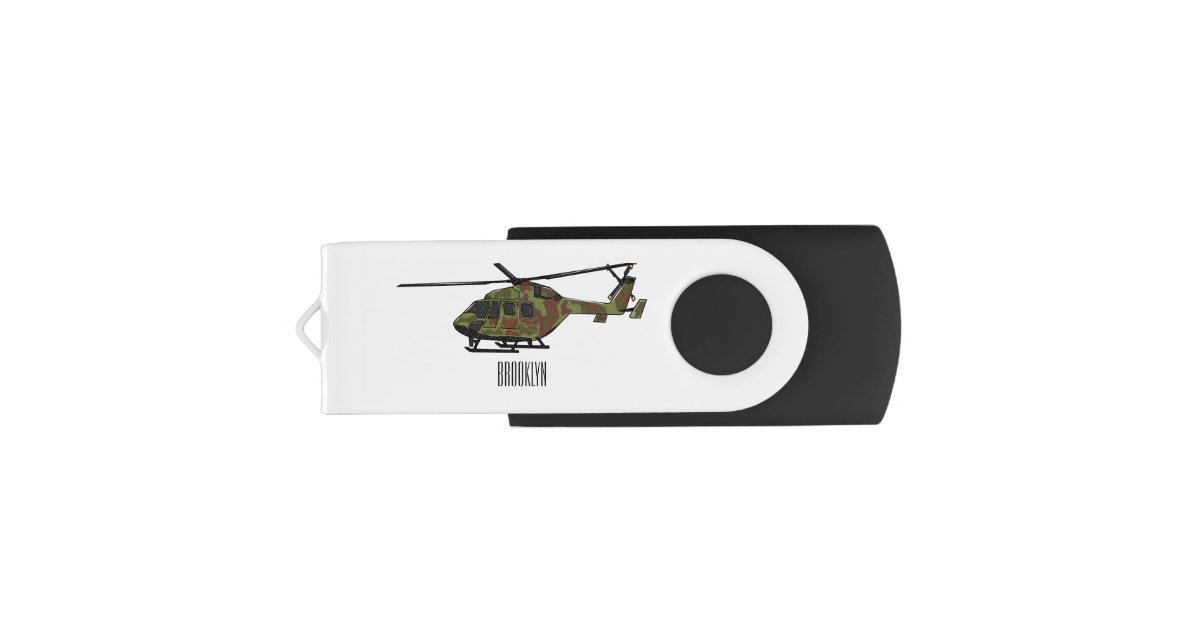Army helicopter cartoon illustration flash drive | Zazzle