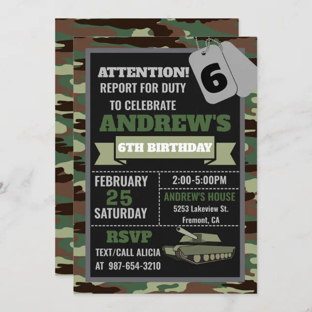 Army invitation, Camo military birthday invitation | Zazzle