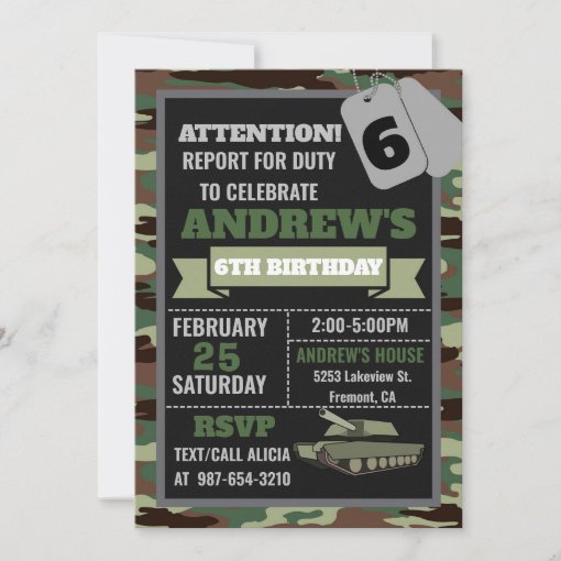 Army invitation, Camo military birthday invitation | Zazzle
