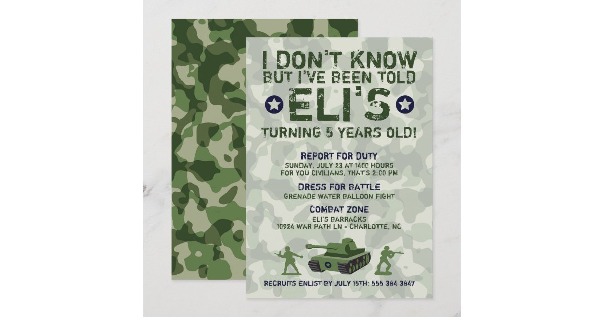 Army Military Birthday Party Invitation | Zazzle