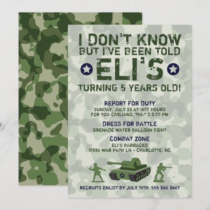 Army Military Birthday Party Invitation | Zazzle